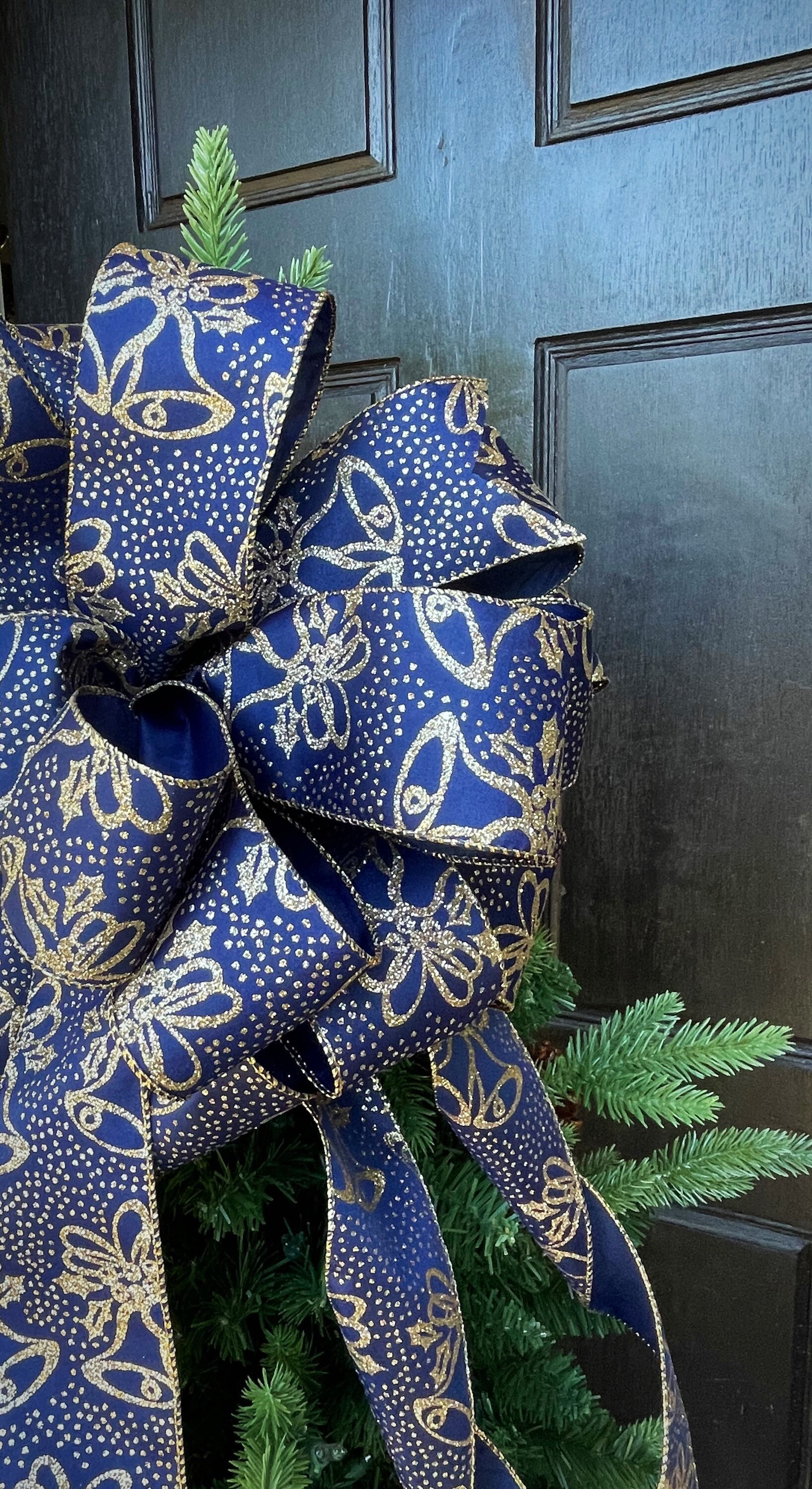 Blue and Gold Christmas Tree Bow Large Christmas Bow Blue - Etsy