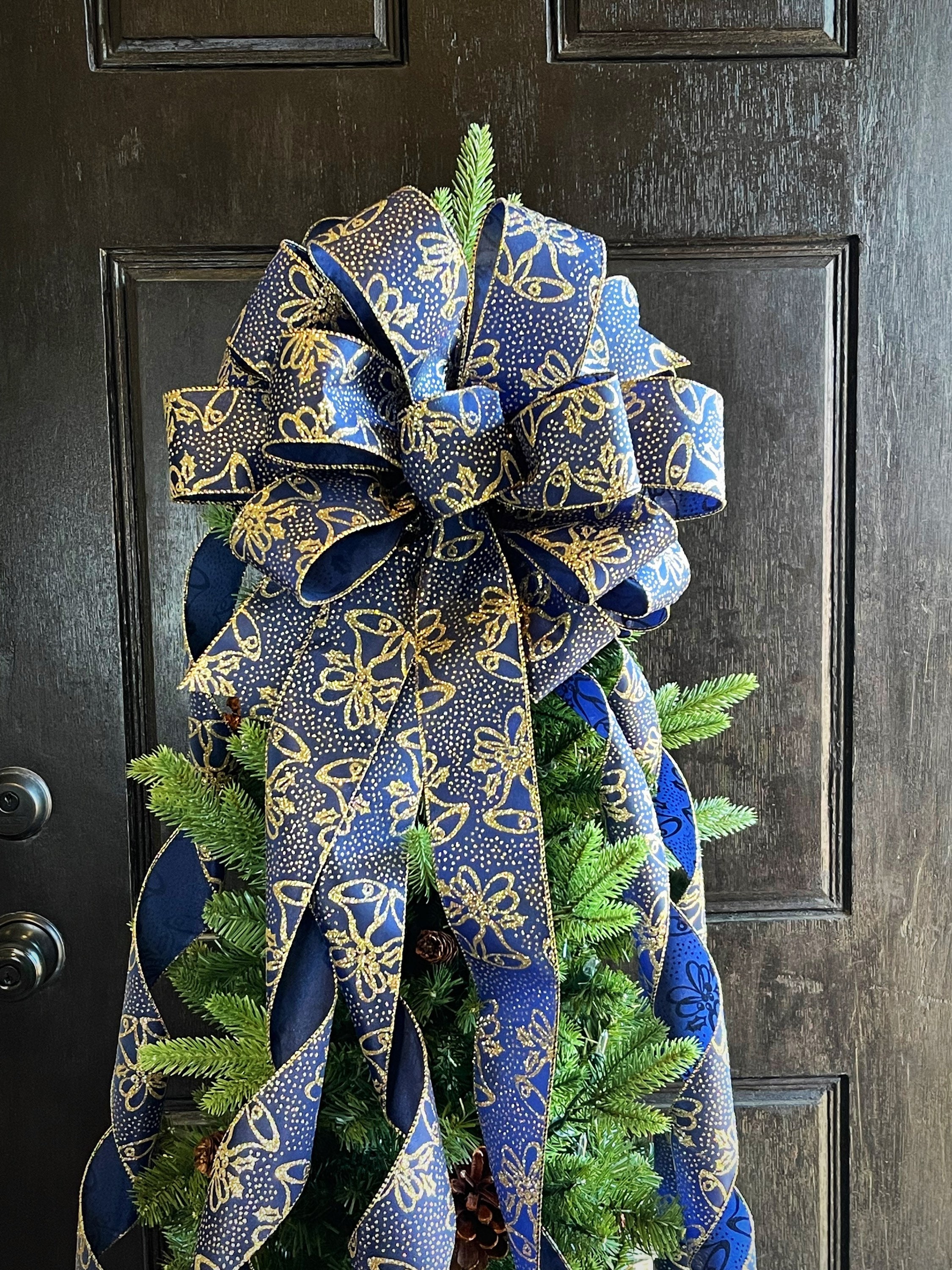 Blue and Gold Christmas Tree Bow Large Christmas Bow Blue - Etsy