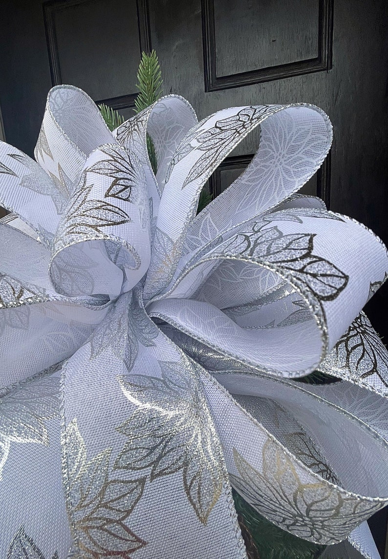 Silver and White Tree Bow White Christmas Bow White Silver - Etsy
