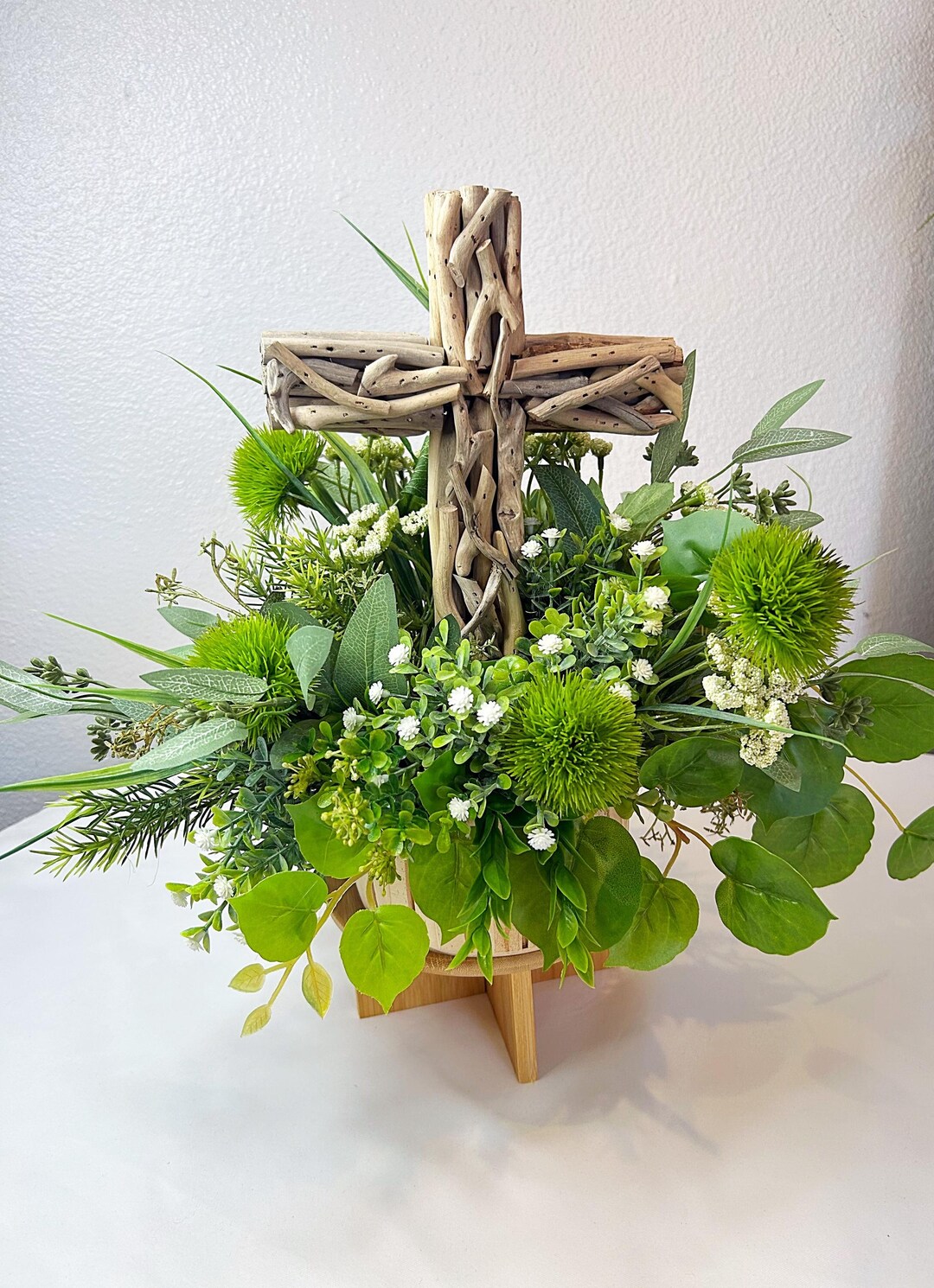 Rustic Cross Table Top, Rustic Religious Centerpiece , Queen Ann Lace ...