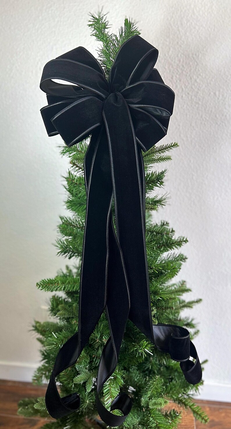 Elegant Black Velvet Tree Topper Bow: Wired Edge Ribbon, 12" Wide for ...