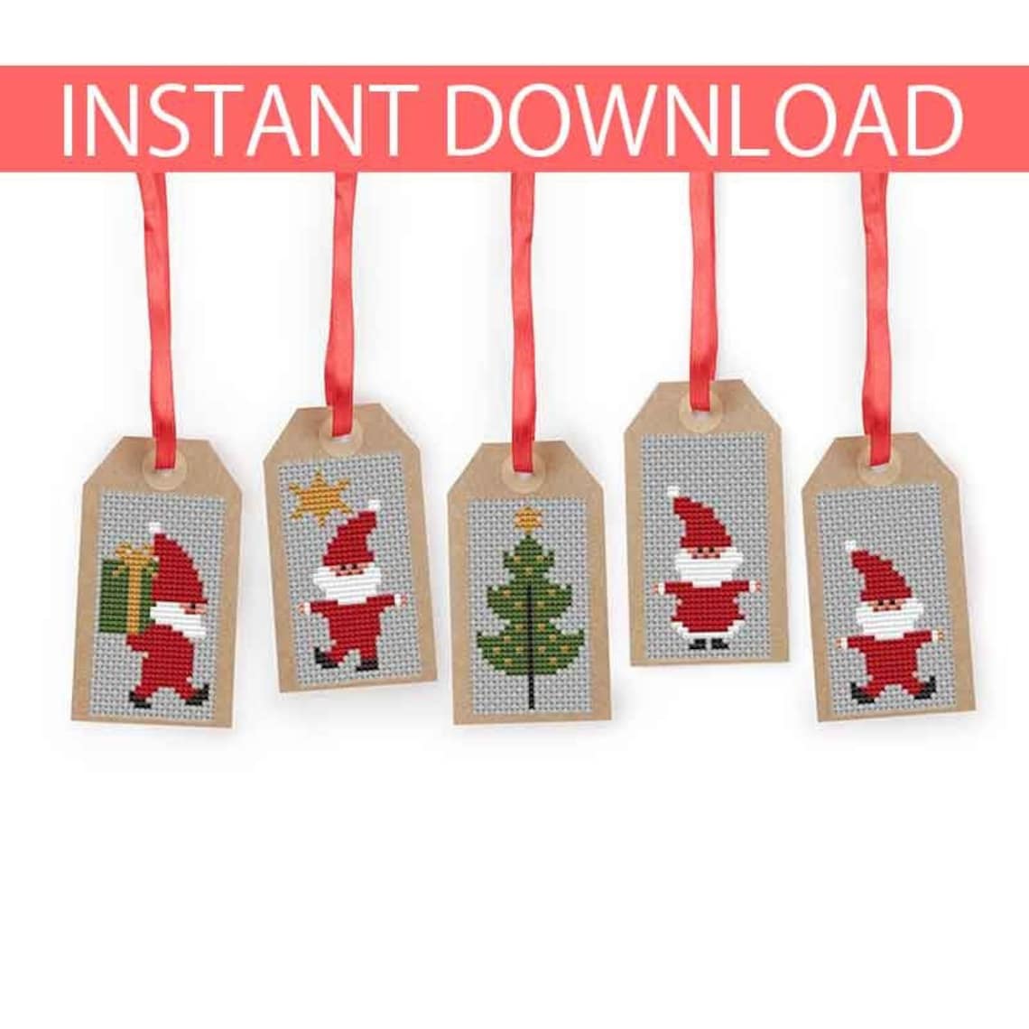 PATTERN: Christmas Gift Tags Cross Stitch Pattern 15 Santa - Etsy