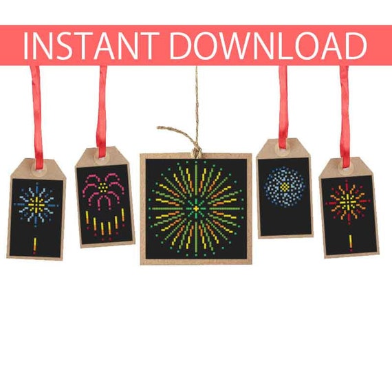 Fireworks Gift Tags Cross Stitch Pattern 26 Mini | Etsy