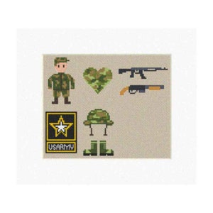 Mini Army Cross Stitch Pattern Set: Soldier, Camouflage & Logo (PDF ...