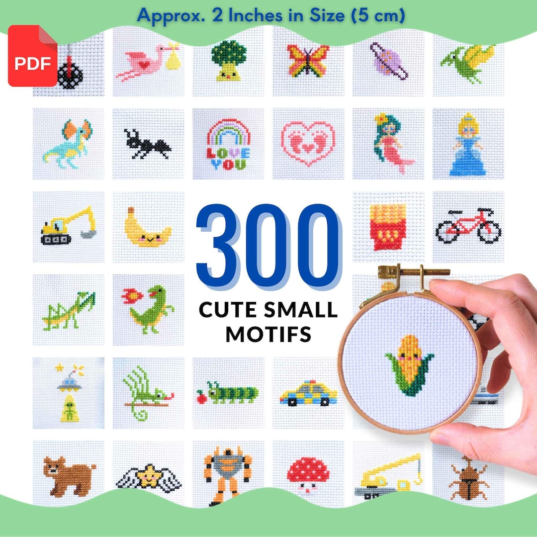 300 Cute Tiny Cross Stitch Patterns for Babies, Toddlers & Kids, 2-inch ...