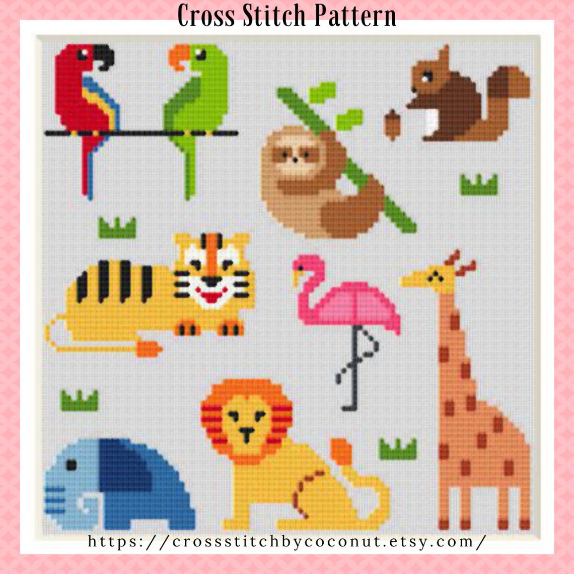 Zoo Animals Cross Stitch Pattern Small Animals Baby | Etsy