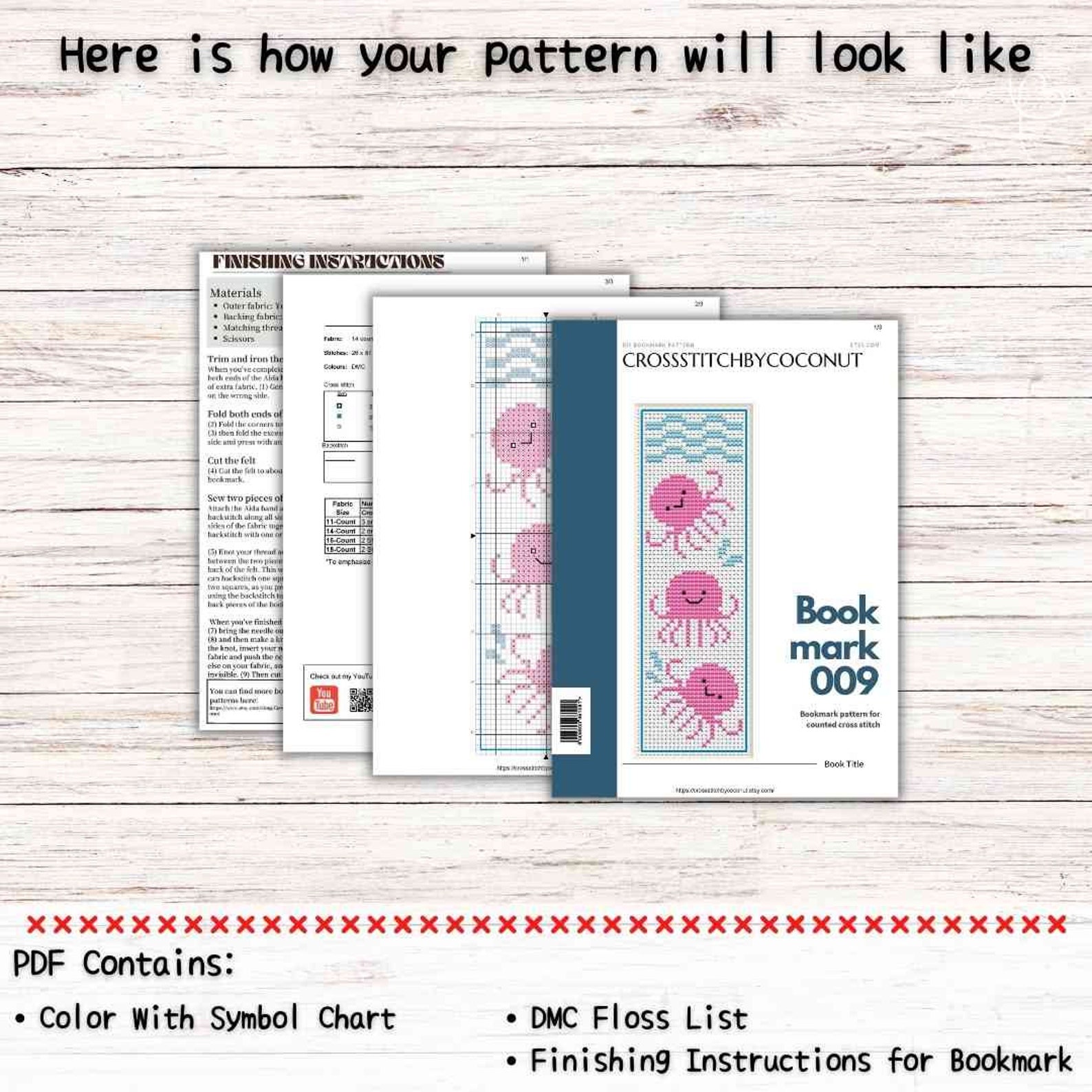 Octopus Cross Stitch Bookmark Pattern: Mini Sea Animal 2x6 Inch (PDF ...