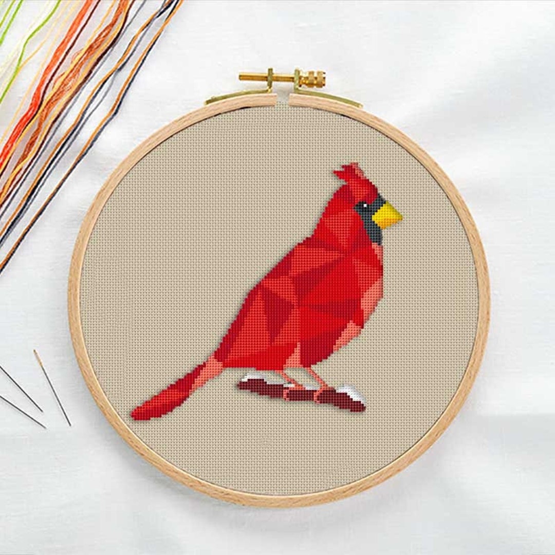 Modern Geometric Polygon Christmas Cardinal Bird Cross Stitch Pattern ...