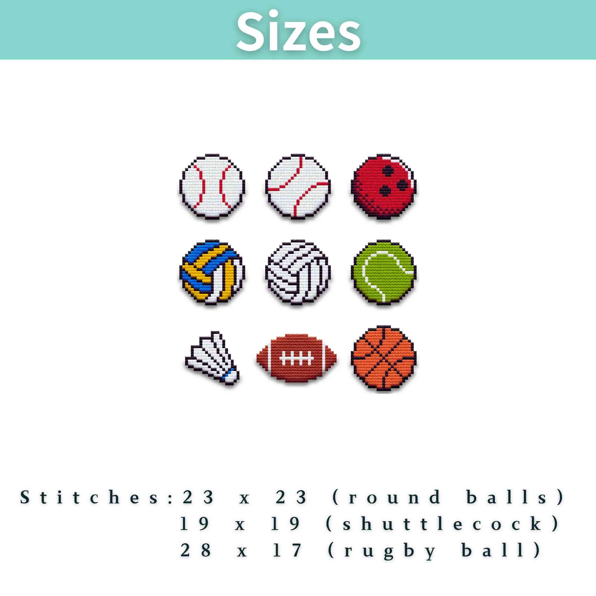 Mini Sports Ball Cross Stitch Pattern: Set of 9 Designs (PDF Download ...