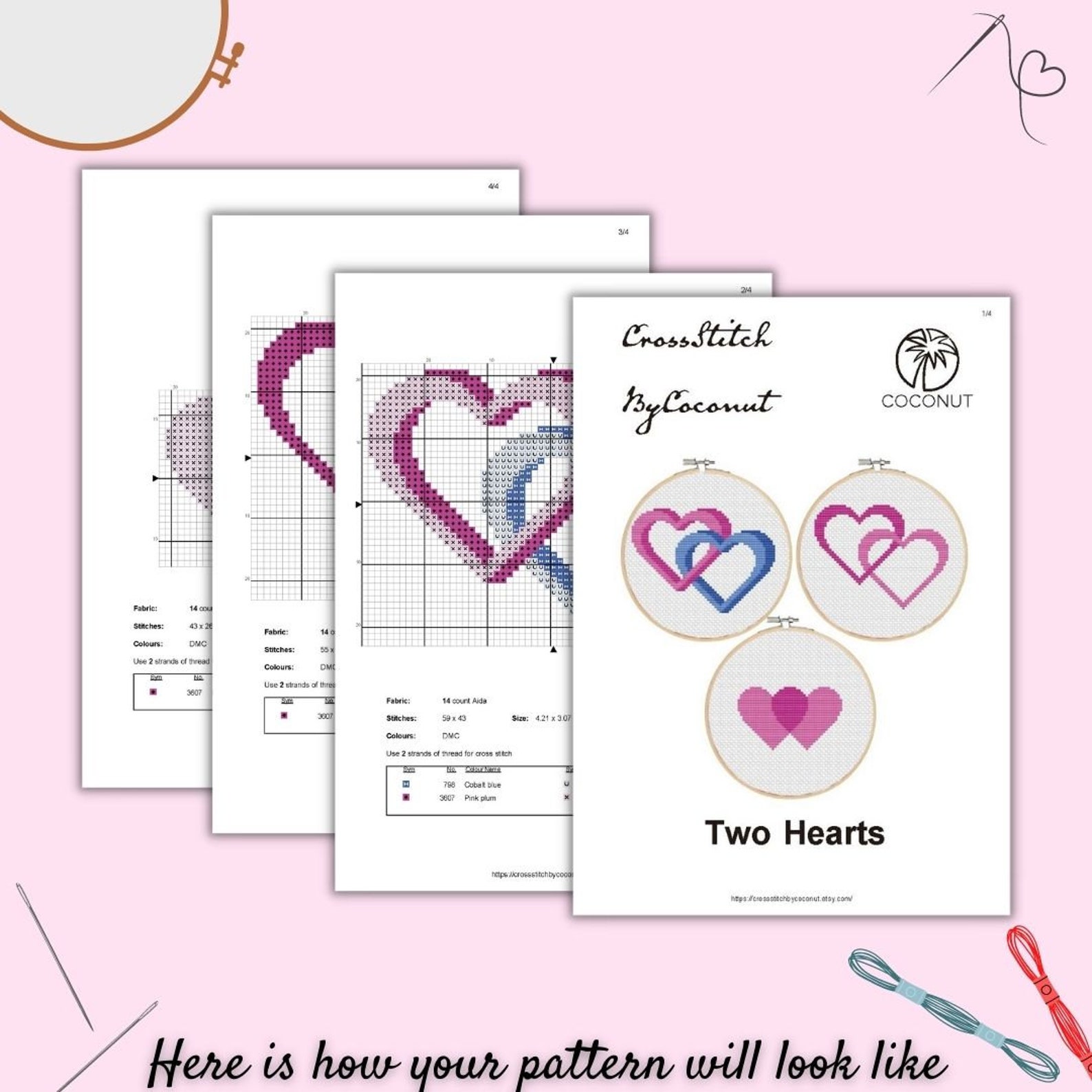 Two Hearts Cross Stitch Pattern Double Hearts Valentines | Etsy