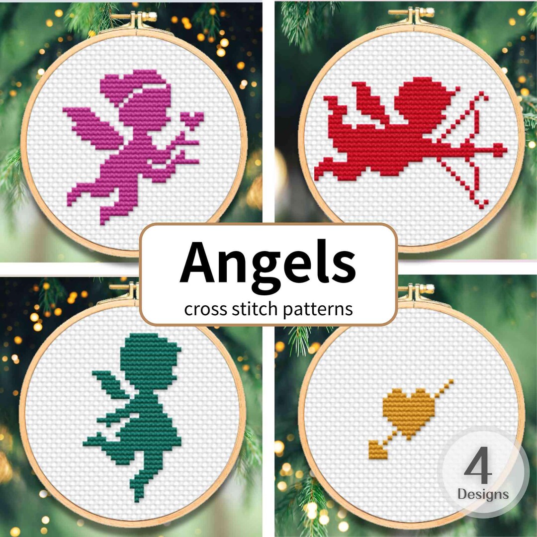 Cupid and Angel Cross Stitch Patterns: Set of 4 Christmas Designs (PDF ...
