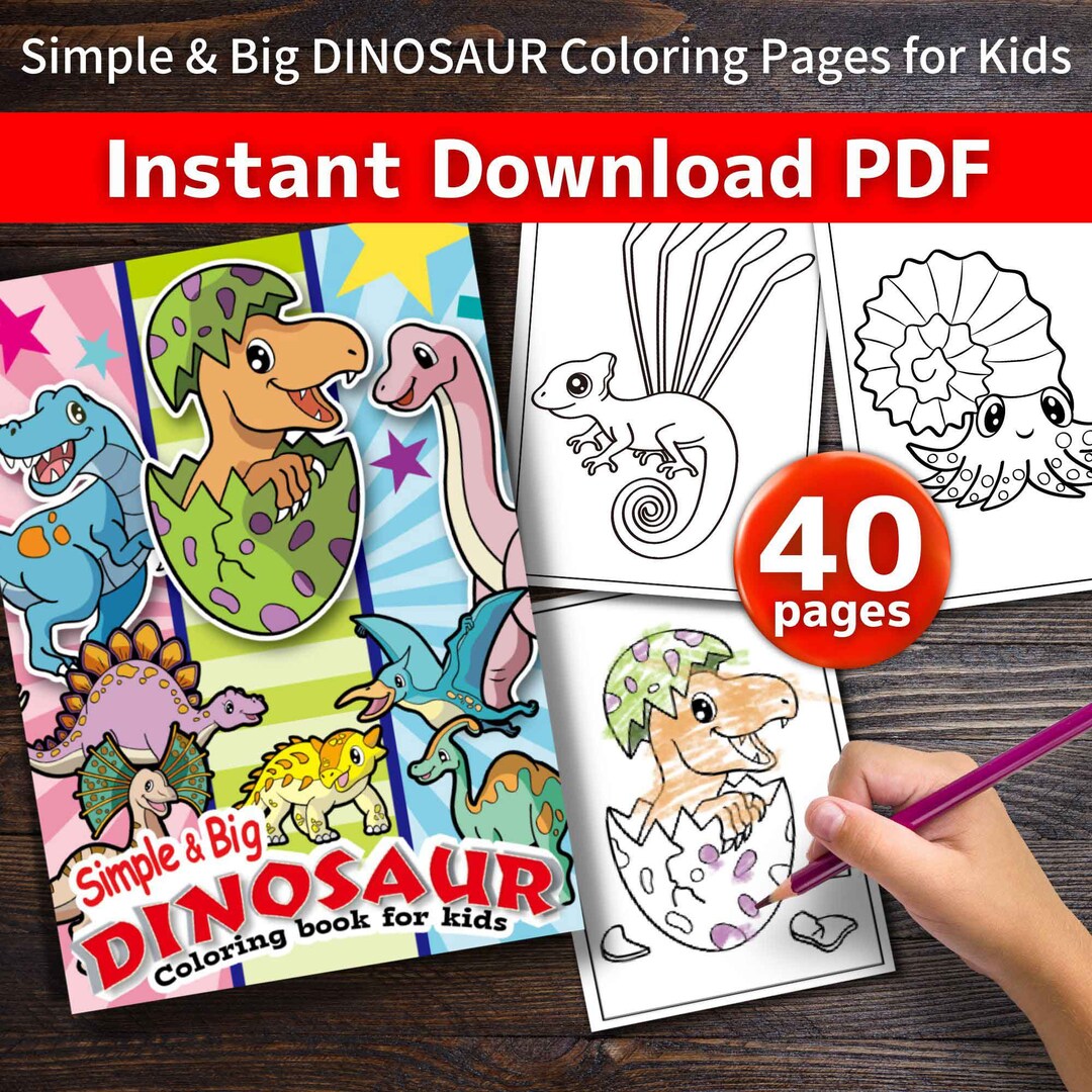 Simple & Big Dinosaur Coloring Pages for Kids, Instant Download ...