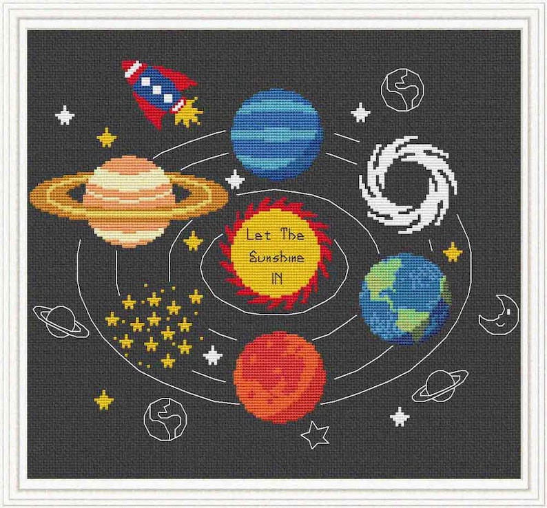 Solar System Cross Stitch Pattern: Planets and Stars, Modern Space ...
