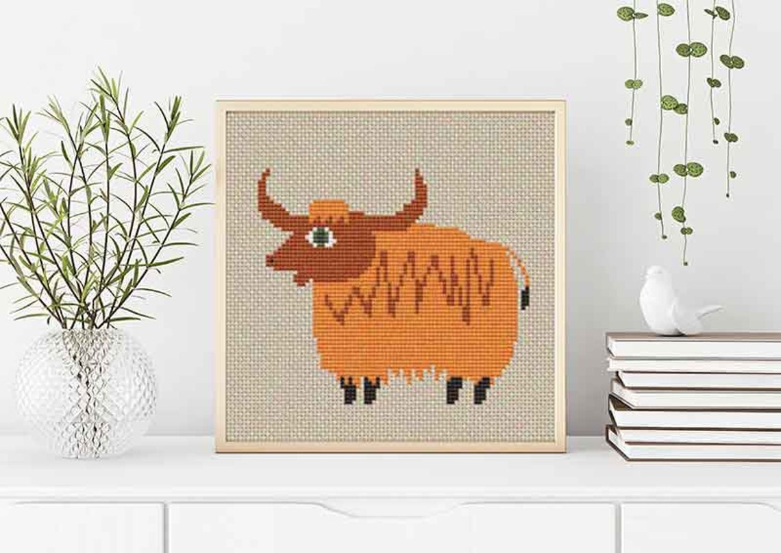 Yak Cross Stitch Pattern: Modern Animal Design, 5 Inch Size (PDF ...
