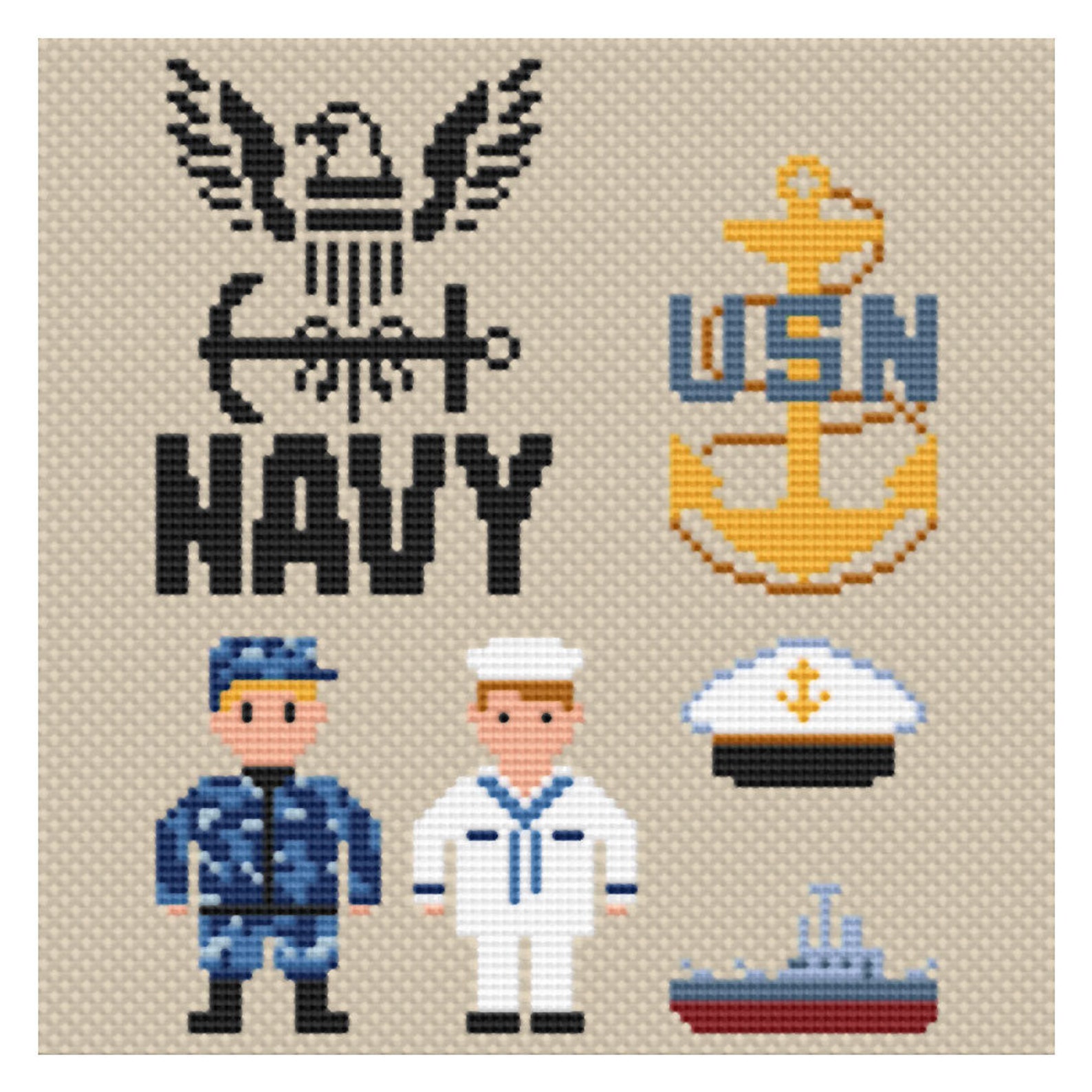 Mini Navy Military Cross Stitch Pattern Small Military - Etsy