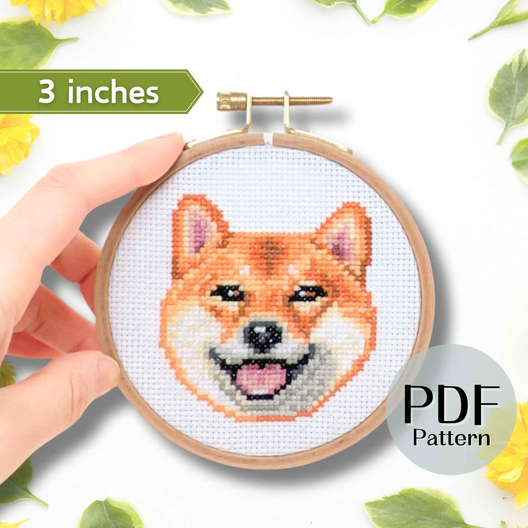 Shiba Inu Cross Stitch Pattern: Realistic Dog Face Pet Portrait 3-inch ...