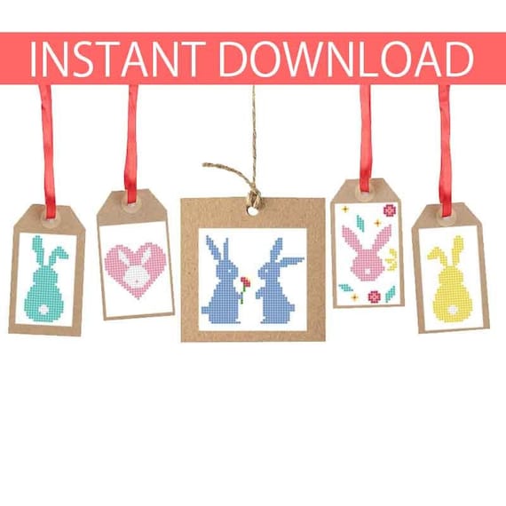Easter Bunny Gift Tags Cross Stitch Pattern 27 Mini | Etsy
