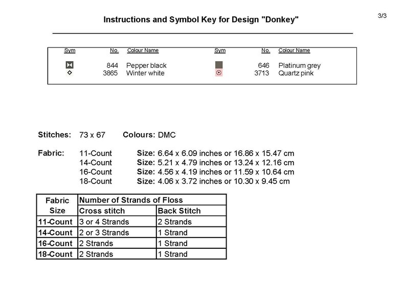 Donkey Cross Stitch Pattern: Farm Animal Design, 5 Inch Size (PDF ...