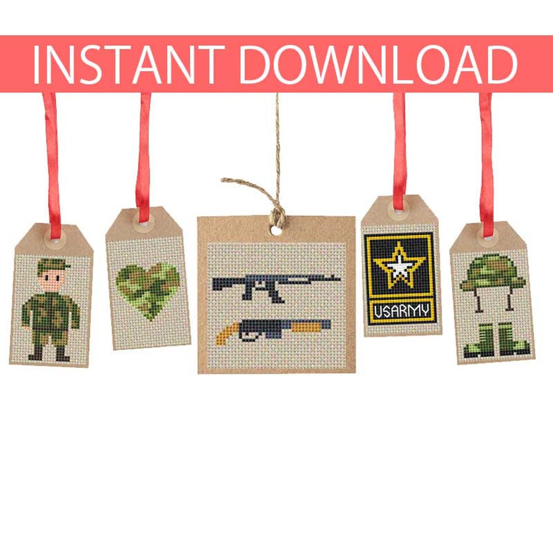 Mini Army Cross Stitch Pattern Set: Soldier, Camouflage & Logo (PDF ...