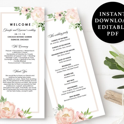 Wedding Program Book Template Printable Wedding Program | Etsy