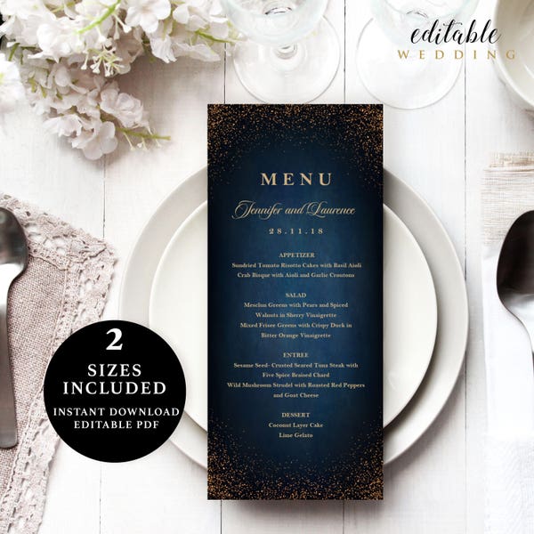 Navy and Gold Menu - Etsy