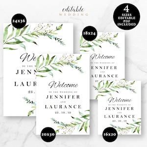 Green Leaves Welcome Sign Template, 16x20, 18x24, 20x30, 24x36, Instant ...