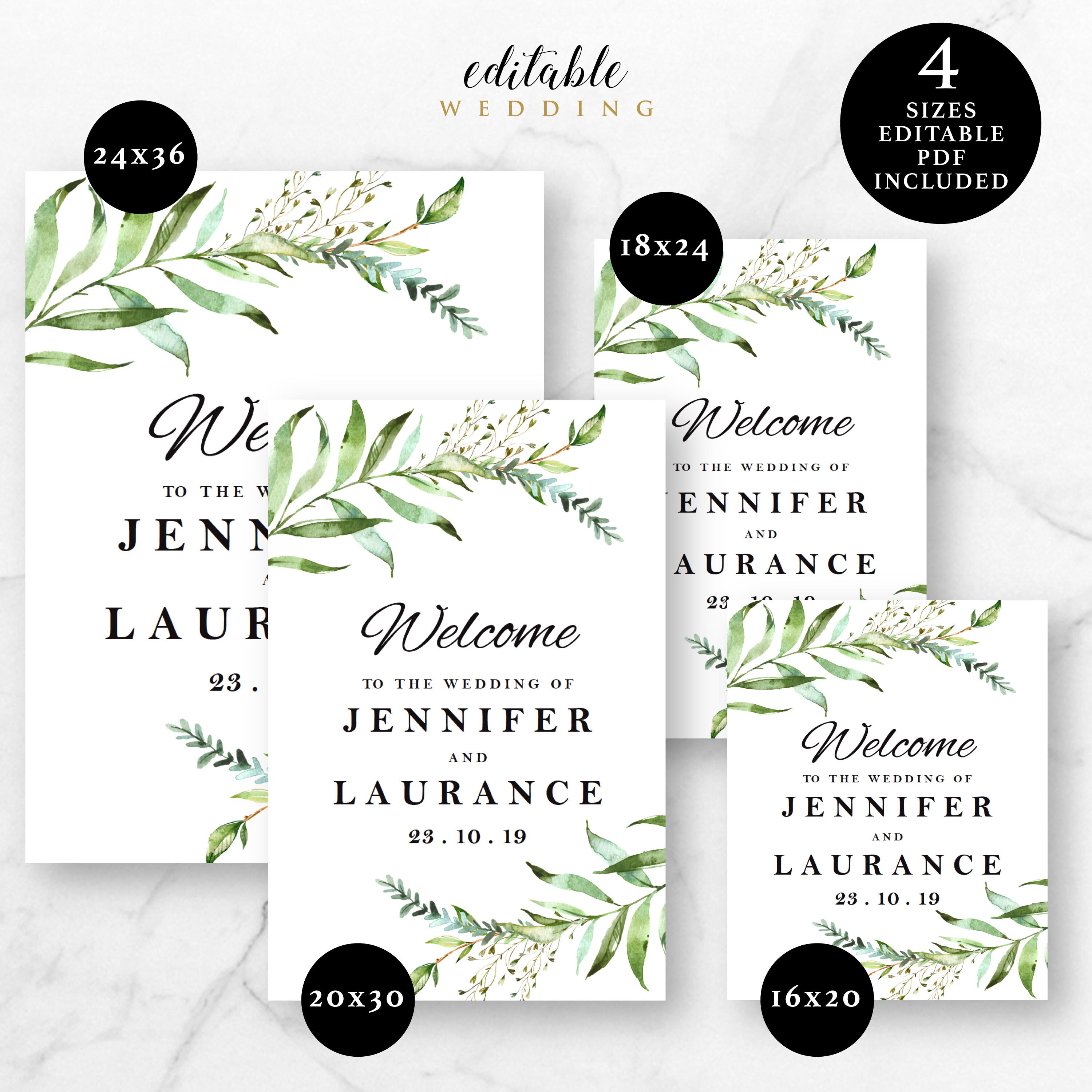 Green Leaves Welcome Sign Template 16x20 18x24 20x30 | Etsy