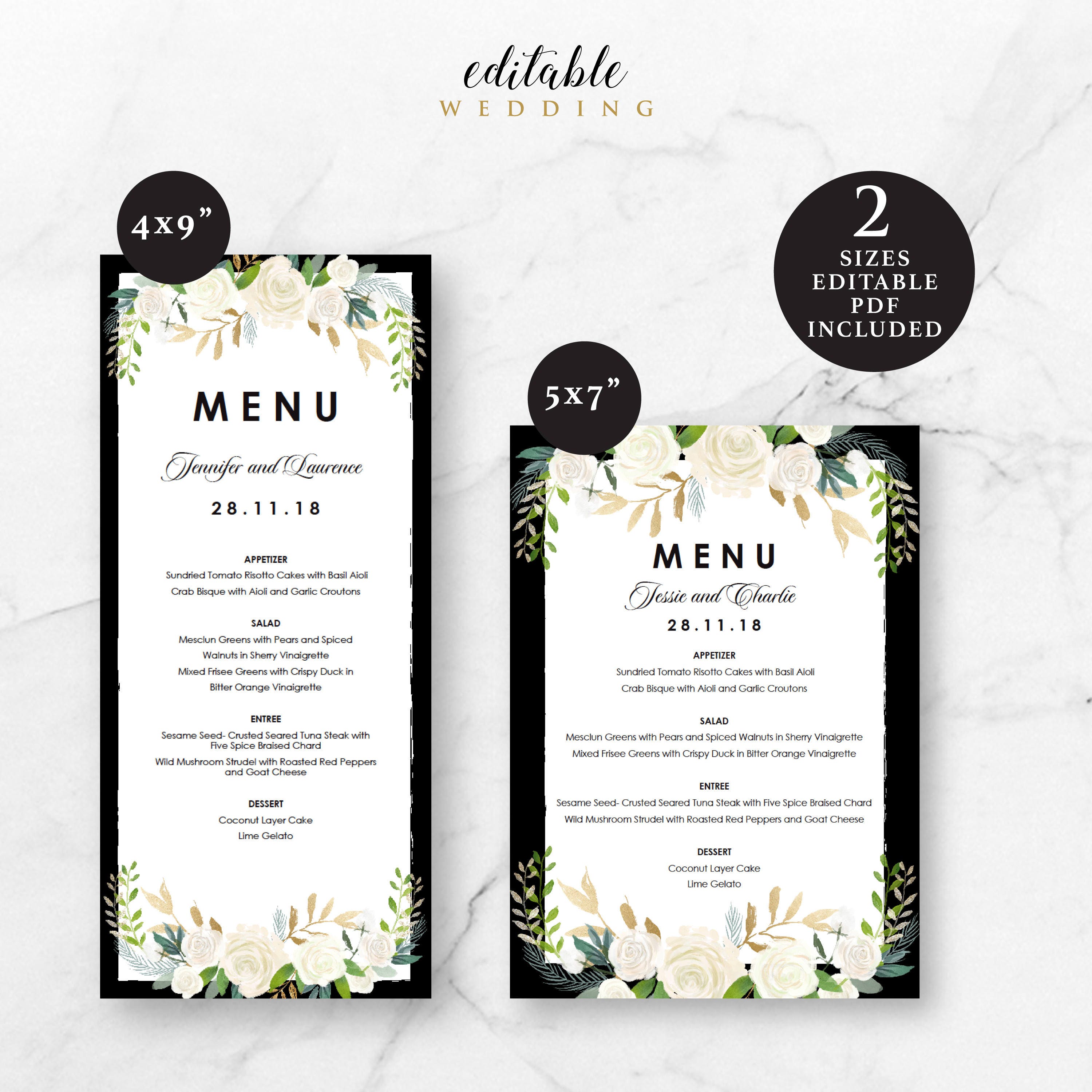 Watercolour Flower Menu Template 4x9 5x7 Instant Download - Etsy UK