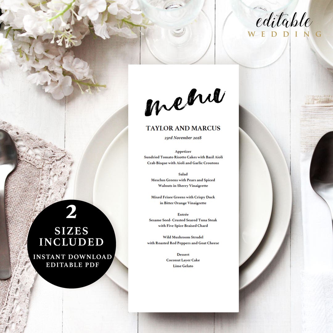 Menu Template, 4x9, 5x7, Instant Download Printable, Editable PDF ...