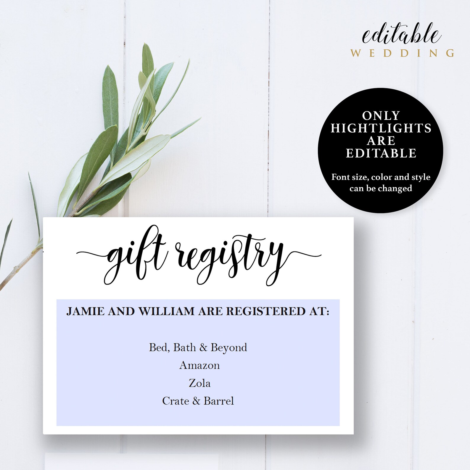 Wedding Registry Card 5x3.5 Wedding Details Card Instant - Etsy UK