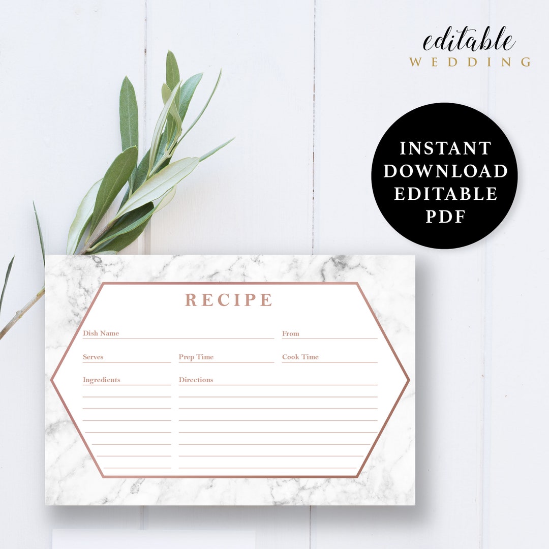 Marble With Rose Gold Recipe Cards Printable Bridal Shower - Etsy