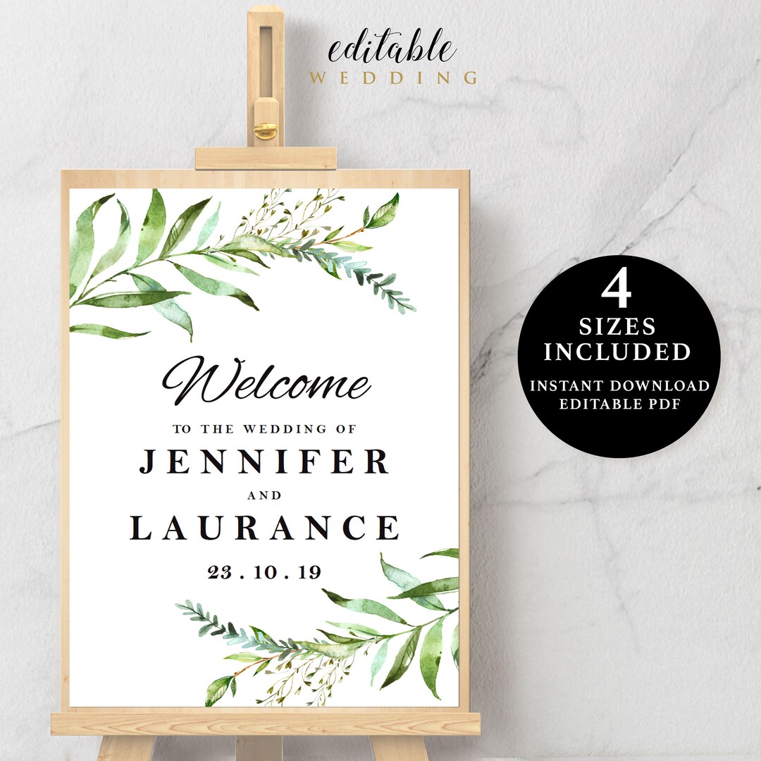 Green Leaves Welcome Sign Template, 16x20, 18x24, 20x30, 24x36, Instant ...