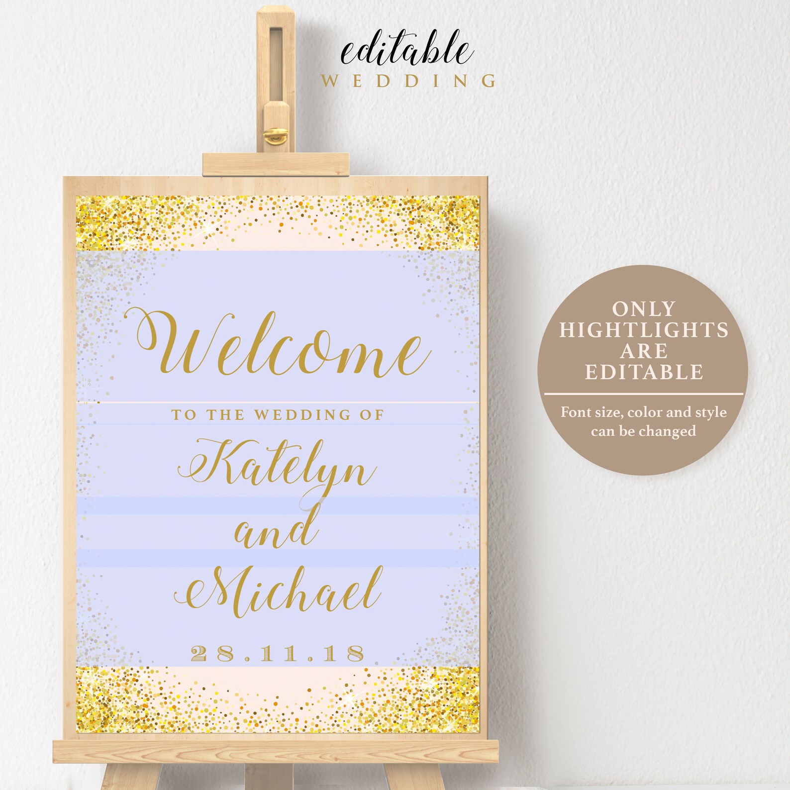 Pink and Gold Sparkling Welcome Sign Template 16x20 18x24 - Etsy