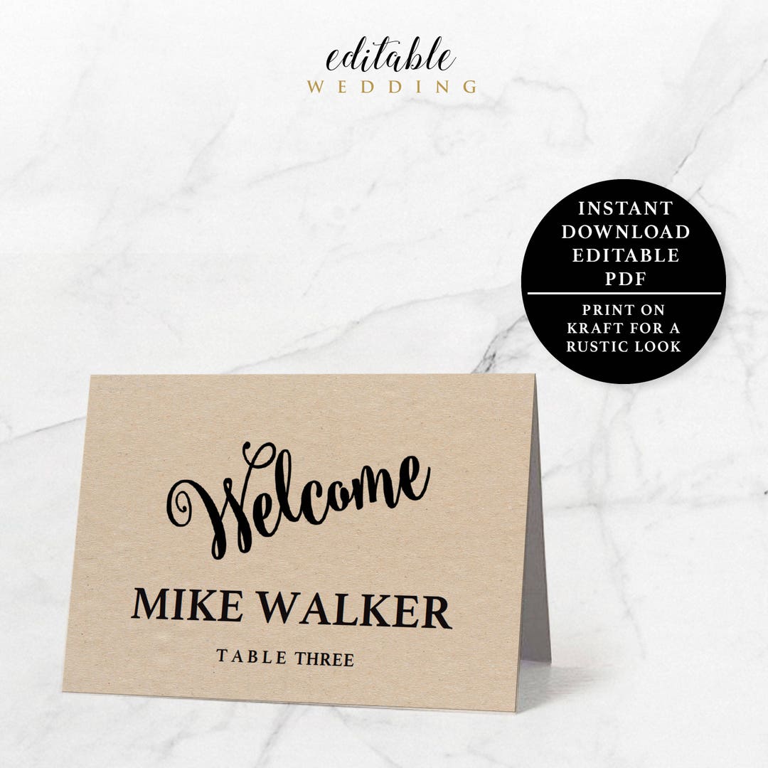 Editable Place Card Template, 3.5x2.5, Instant Download Printable ...