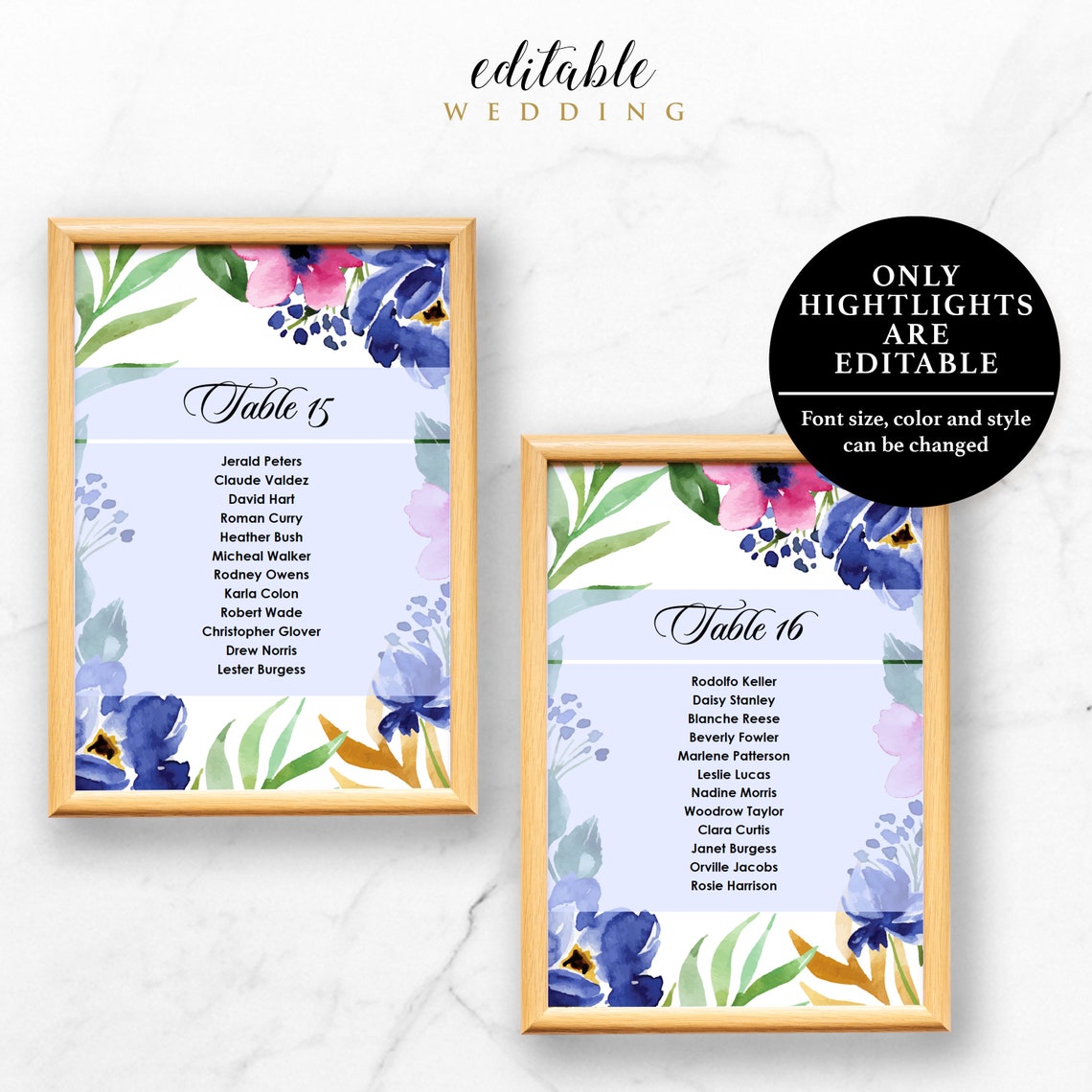 Watercolour Flower Seating Chart Template Wedding Seating - Etsy Canada