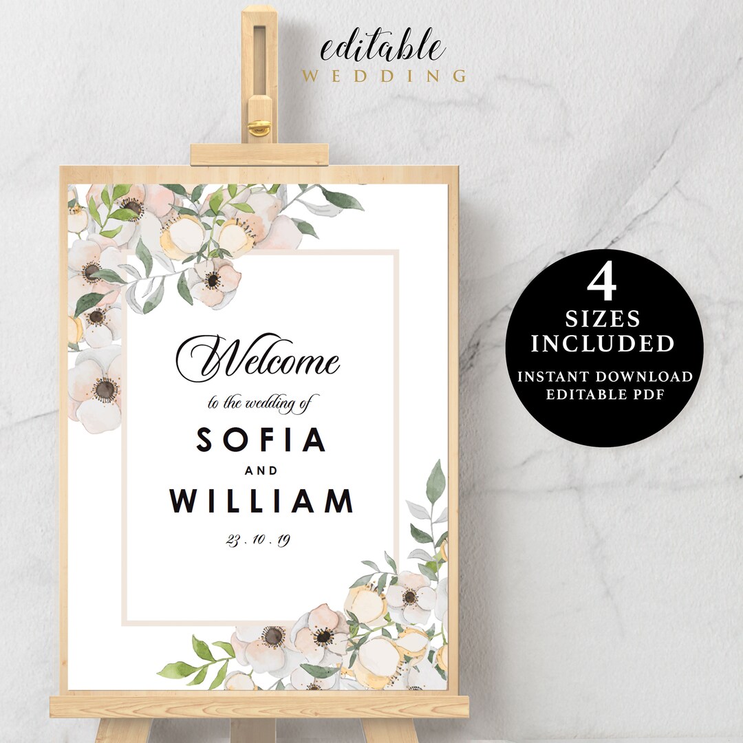 Flower Welcome Sign Template, 16x20, 18x24, 20x30, 24x36, Instant ...