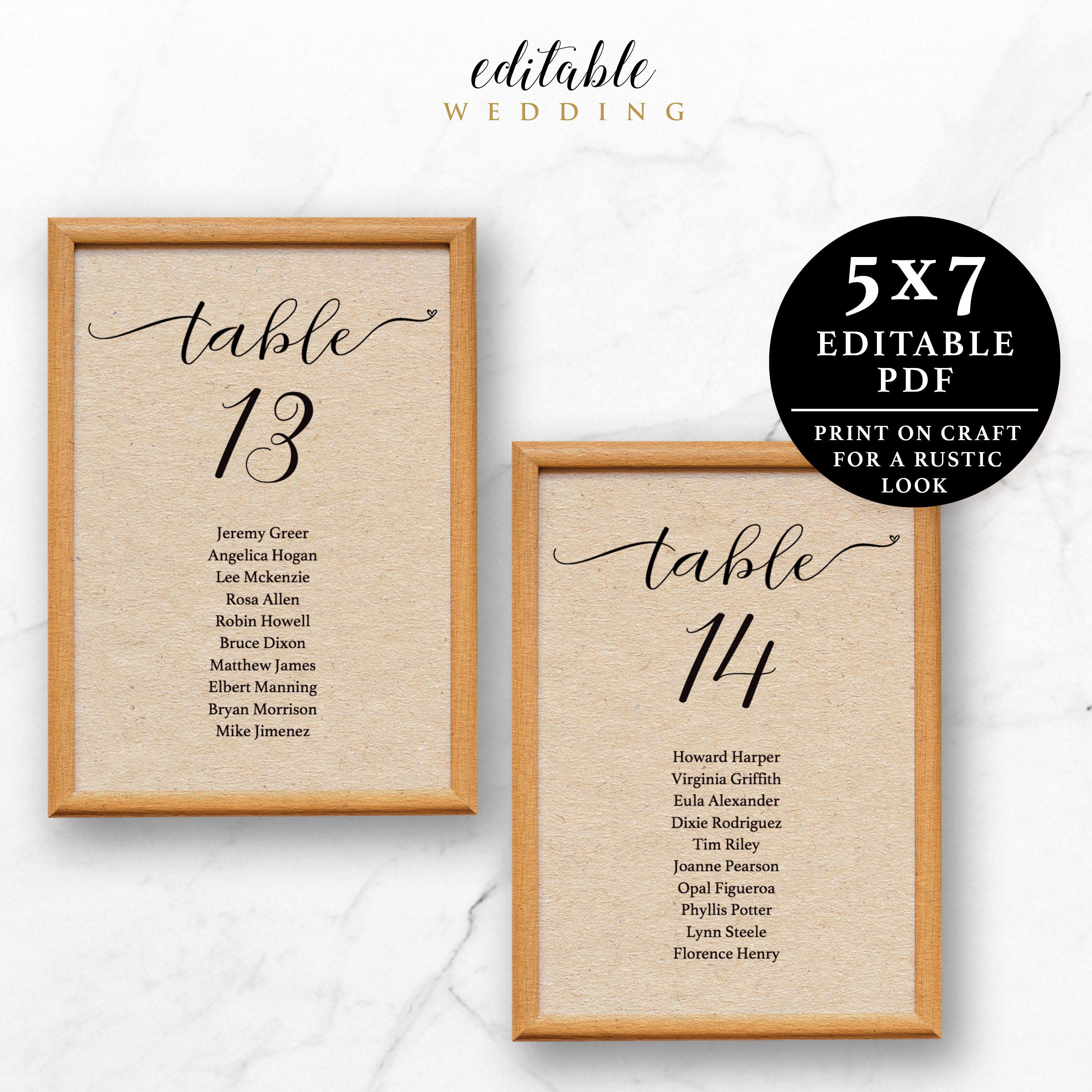 Seating Chart Template Wedding Seating Chart 5x7 Instant - Etsy