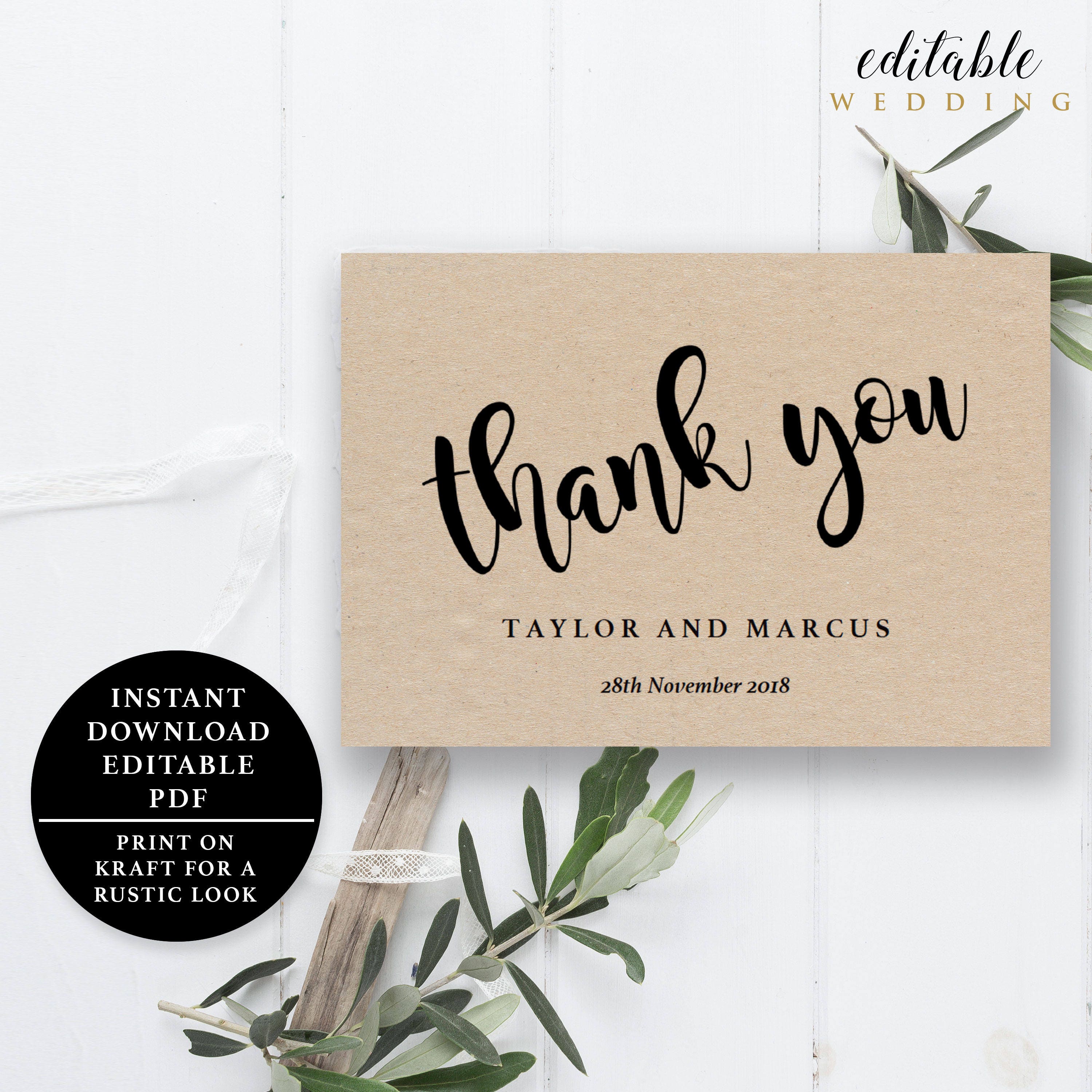 Simple Thank You Card Template, Folded Thank You Card, 5x3.5, Instant ...