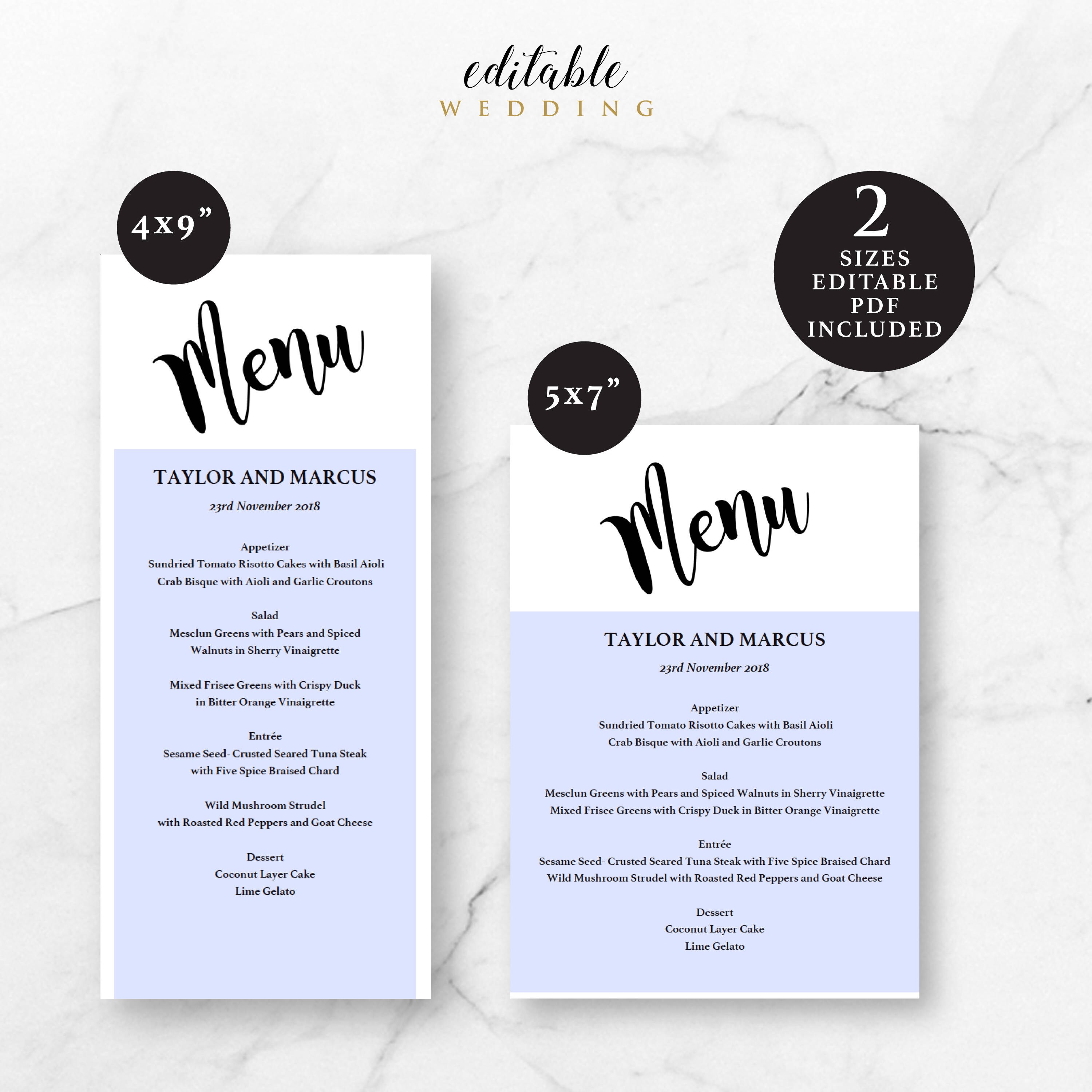 Menu Template 4x9 5x7 Instant Download Printable Editable - Etsy