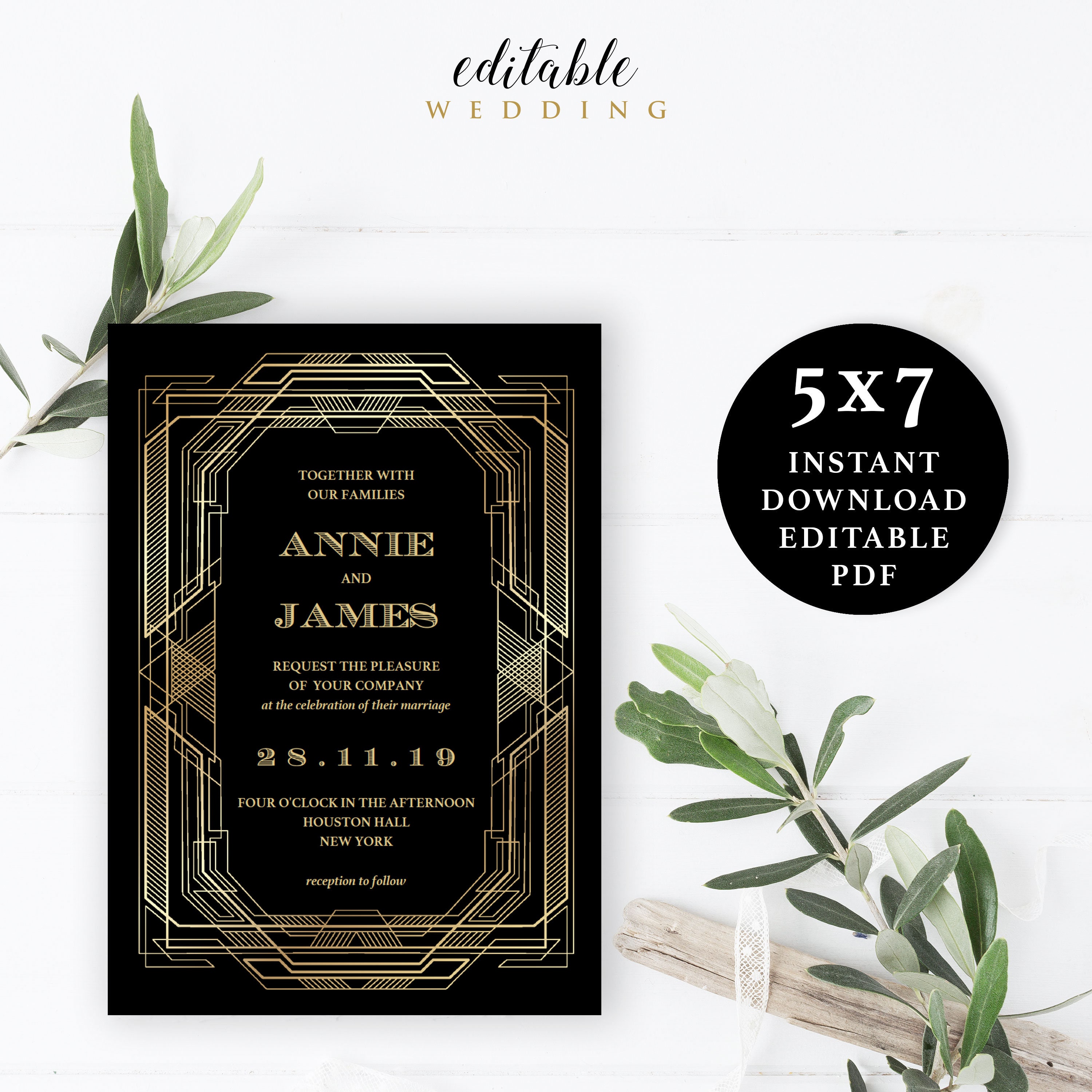 Great Gatsby Wedding Suite Invitation Save the Date RSVP - Etsy