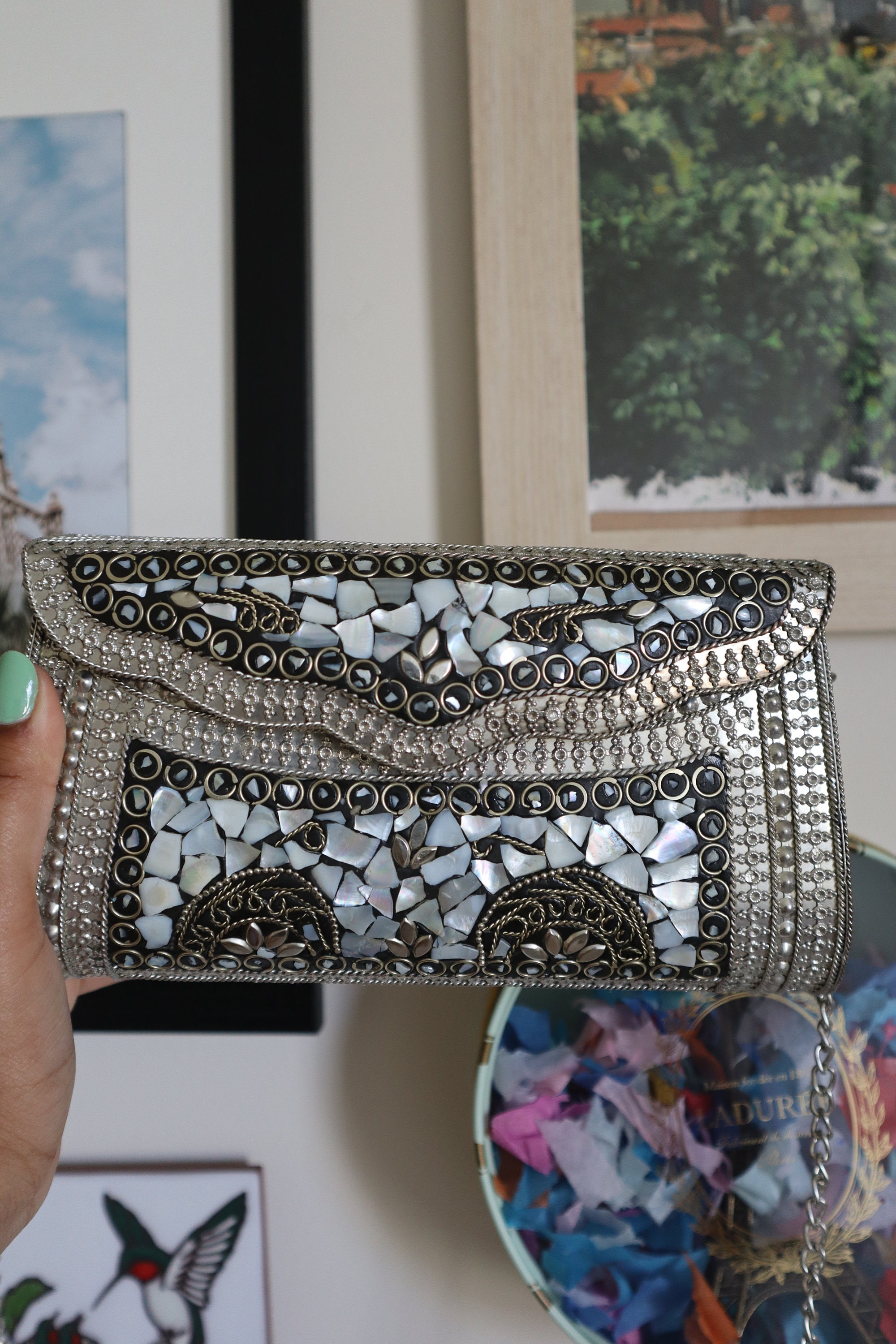 Rectangle Mosaic Purse Clutch Stone Purse Antique Party Clutch Bag With ...