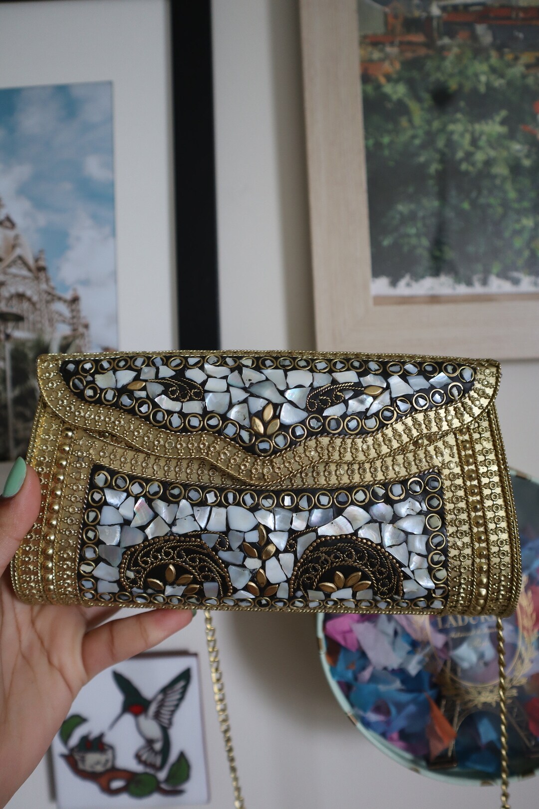 Rectangle Mosaic Purse Clutch Stone Purse Antique Party Clutch Bag With ...