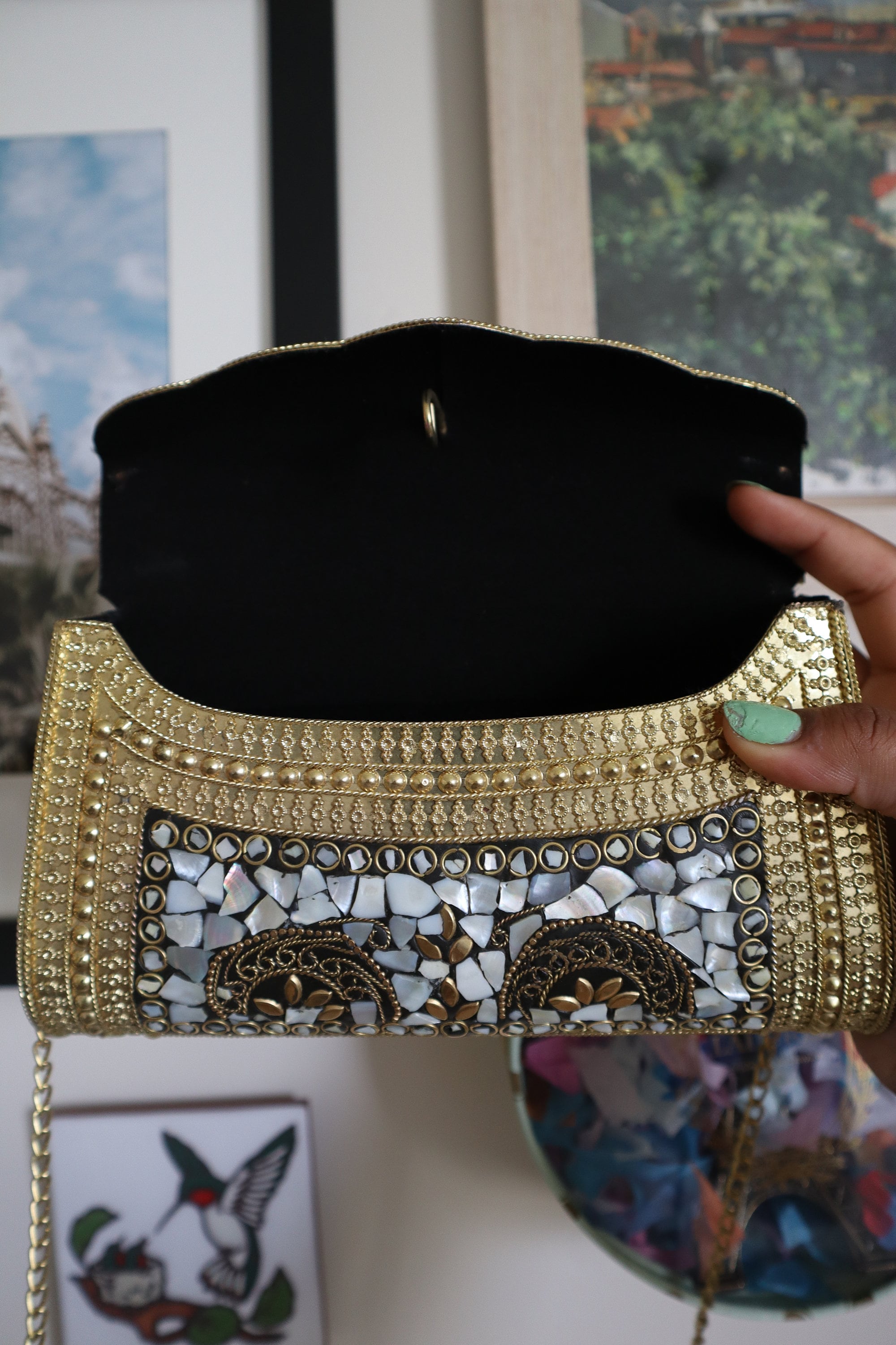 Rectangle Mosaic Purse Clutch Stone Purse Antique Party Clutch Bag With ...