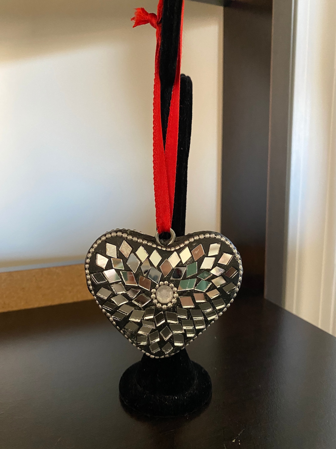 Black & Silver Heart Ornament Christmas Tree Accessory - Etsy