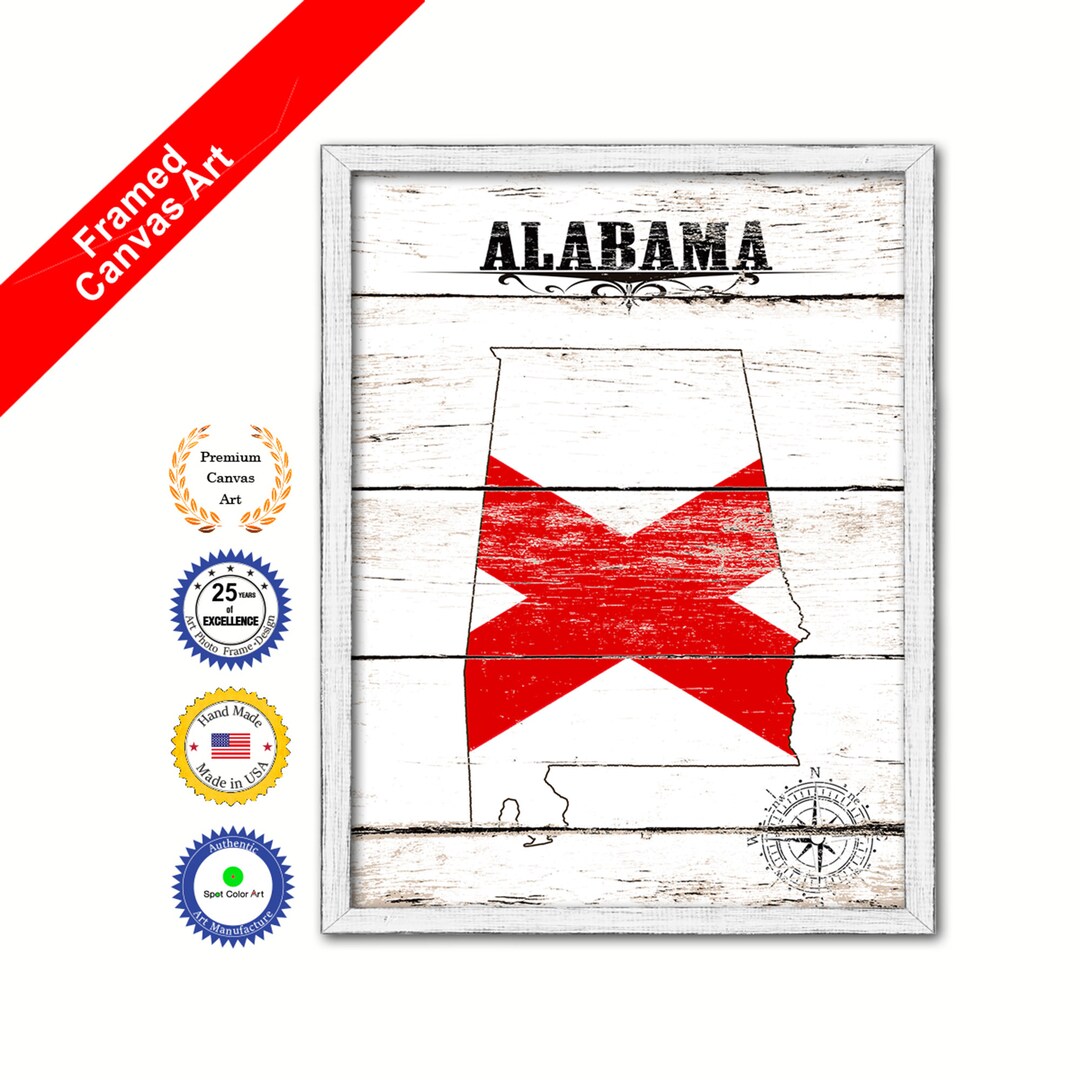 Alabama State Map Vintage Flag Gifts Home Decor Wall Art Canvas Print ...