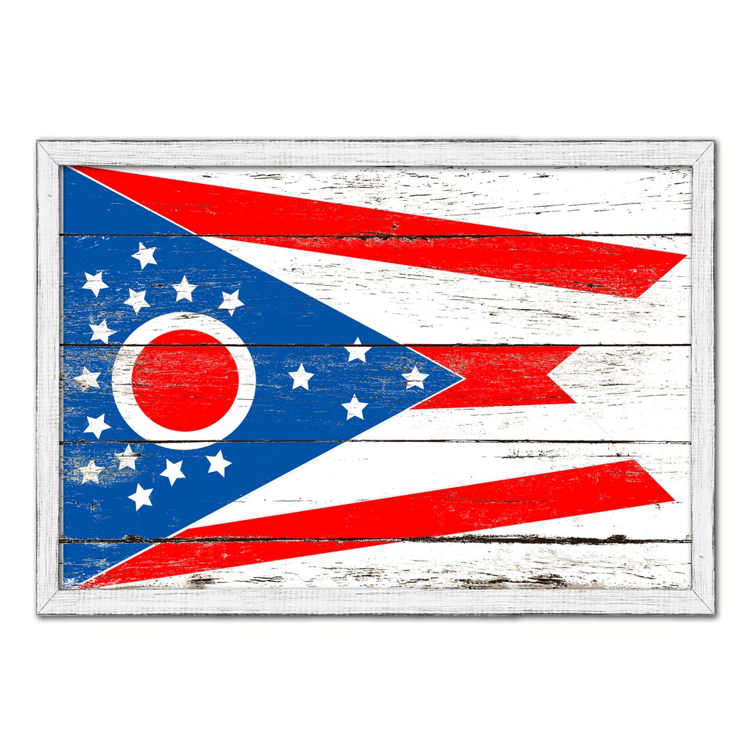 Ohio State Vintage Flag Canvas Print With Custom Picture White Wash ...