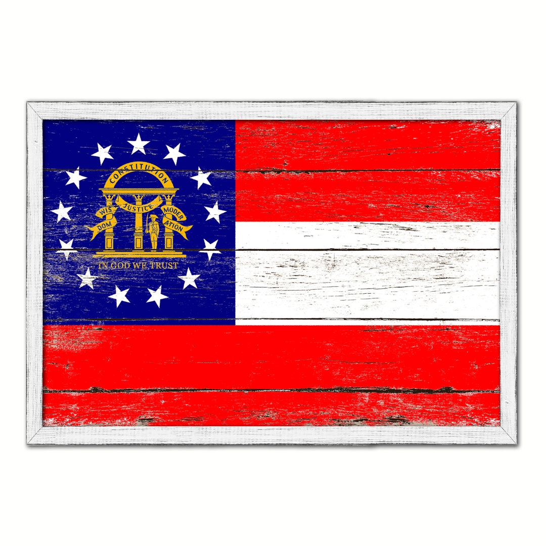 Georgia State Vintage Flag Canvas Print With Custom Picture White Wash ...