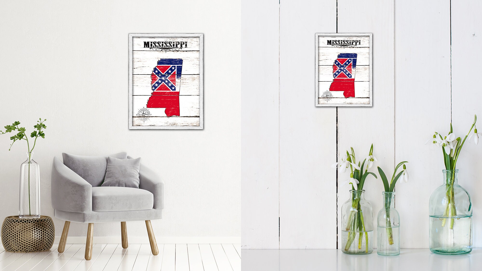 Mississippi State Vintage Flag Gifts Home Decor Wall Art | Etsy