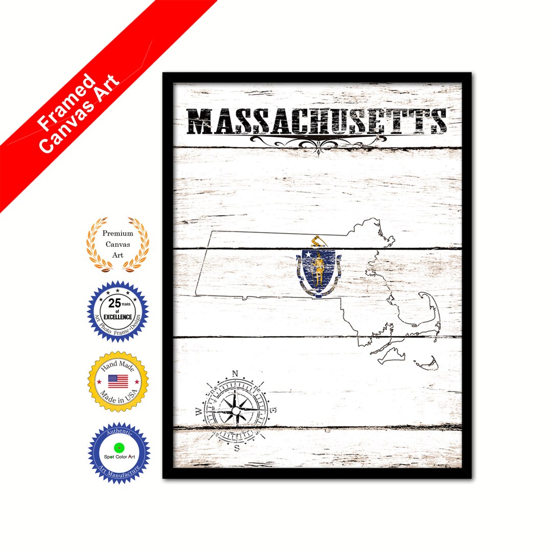 Massachusetts State Vintage Flag Gifts Home Decor Wall Art Canvas Print ...