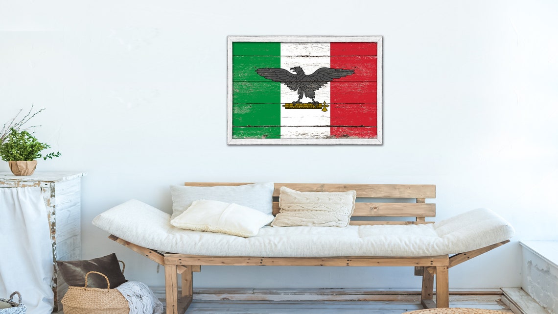 Italy War Eagle Italian Military Flag White Wash Wood or Black Frame ...